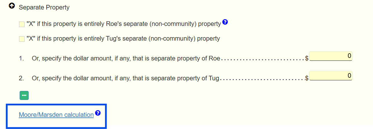 Where do I enter a Moore-Marsden calculation? - Family Law Software